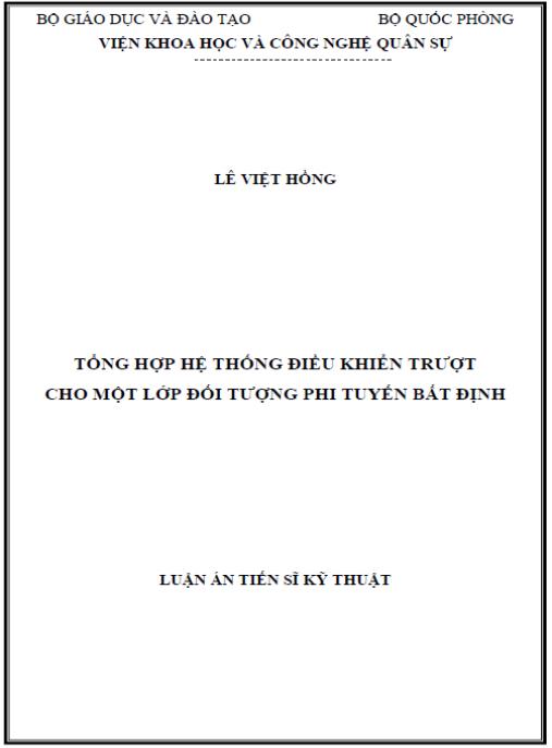 Luận án Tổng hợp hệ thống điều khiển trượt cho một lớp đối tượng phi tuyến bất định ...