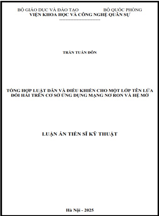 Luận án Tổng hợp luật dẫn và điều khiển cho một lớp tên lửa đối hải trên cơ sở ứng dụng mạng nơ ...
